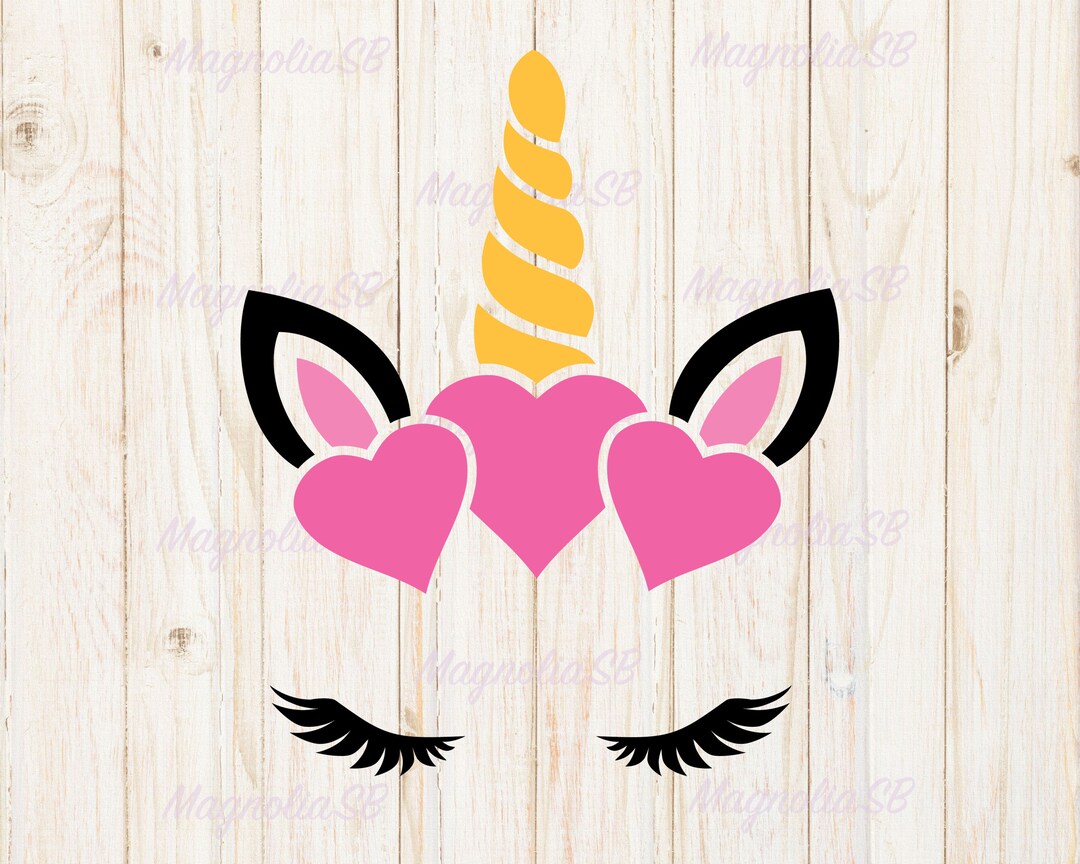 Unicorn With Hearts SVG, DXF, Cute Unicorn Face Clip Art, Cut File ...