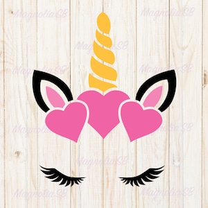 Unicorn With Hearts SVG, DXF, Cute Unicorn Face Clip Art, Cut File ...
