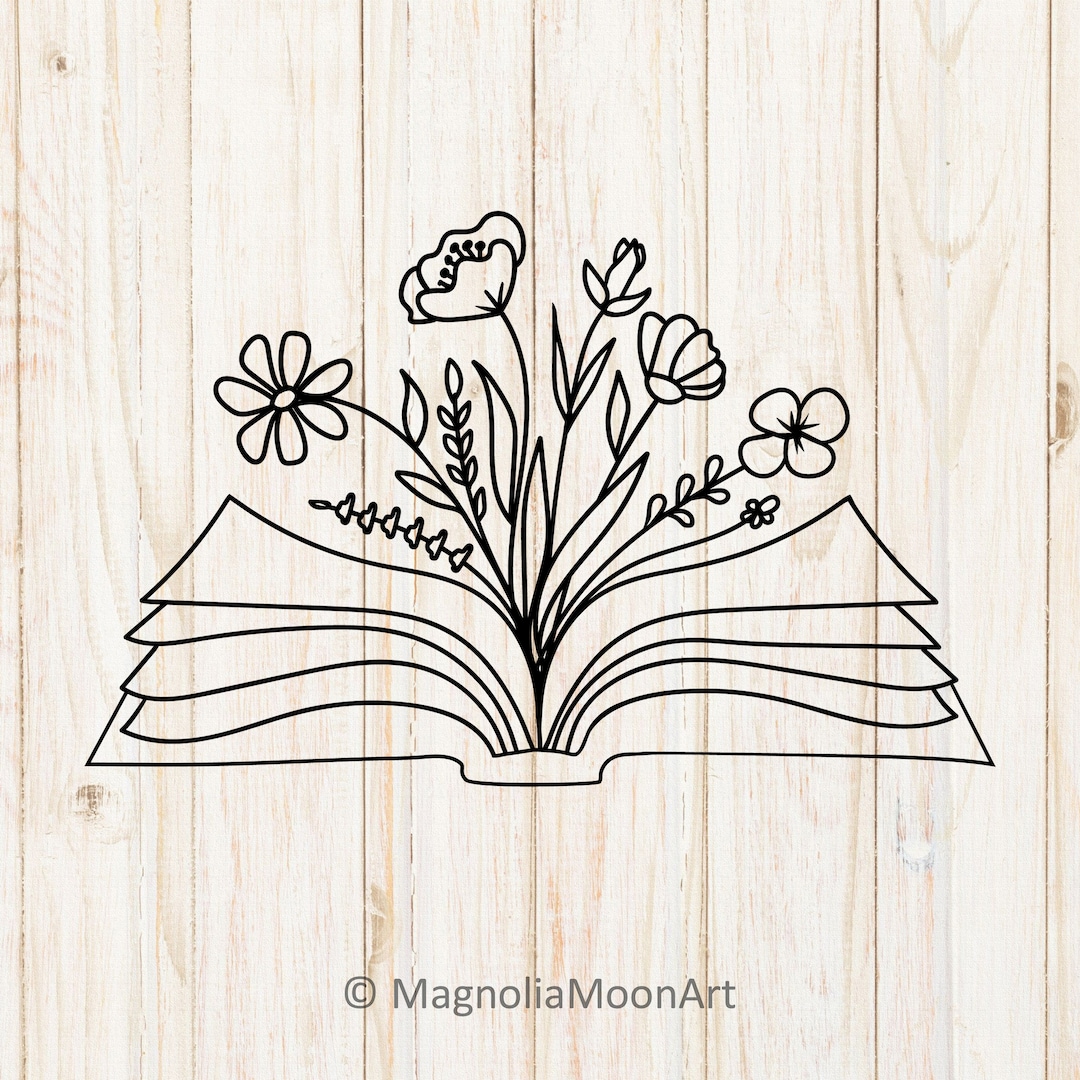 Open Floral Book SVG File | Book With Flowers Svg | DXF File for Laser ...