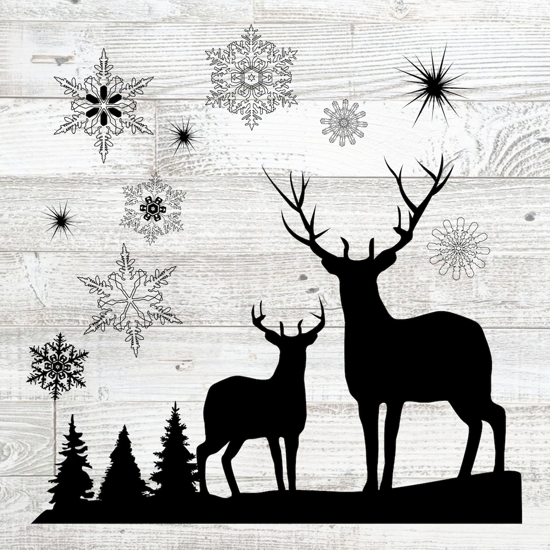 Christmas Deer SVG Snowflakes Svg Winter Scene Svg Cut File - Etsy