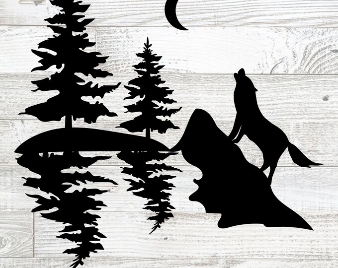 Wolf in Forest SVG Wildlife Illustration Forest Scene Clipart Wild ...