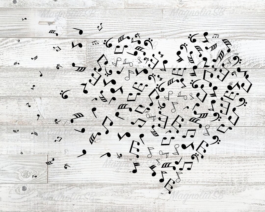 Corazón musical SVG, DXF, Clipart de corazón musical, corte, Música ...