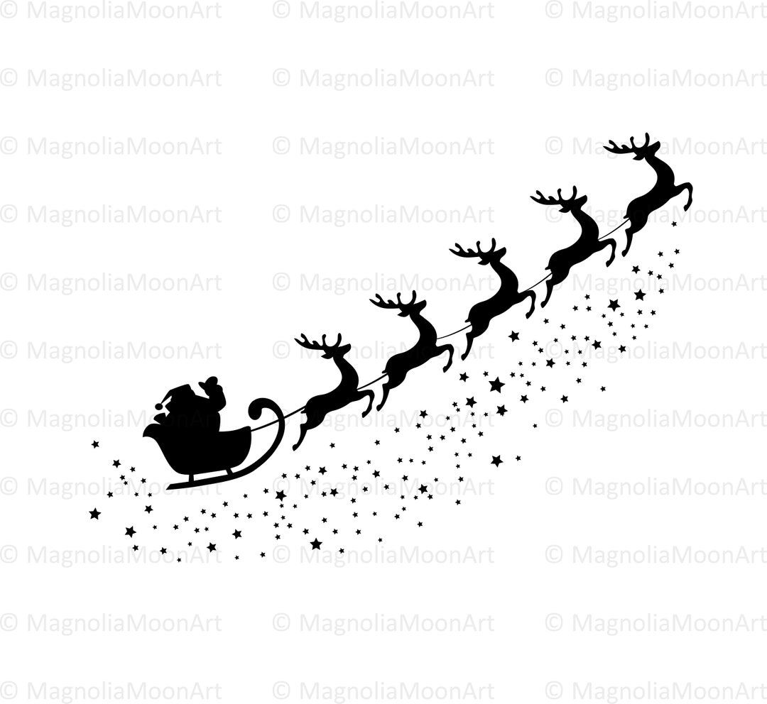 Santa Claus Flying With Reindeer SVG: Christmas Vector Clipart (digital ...