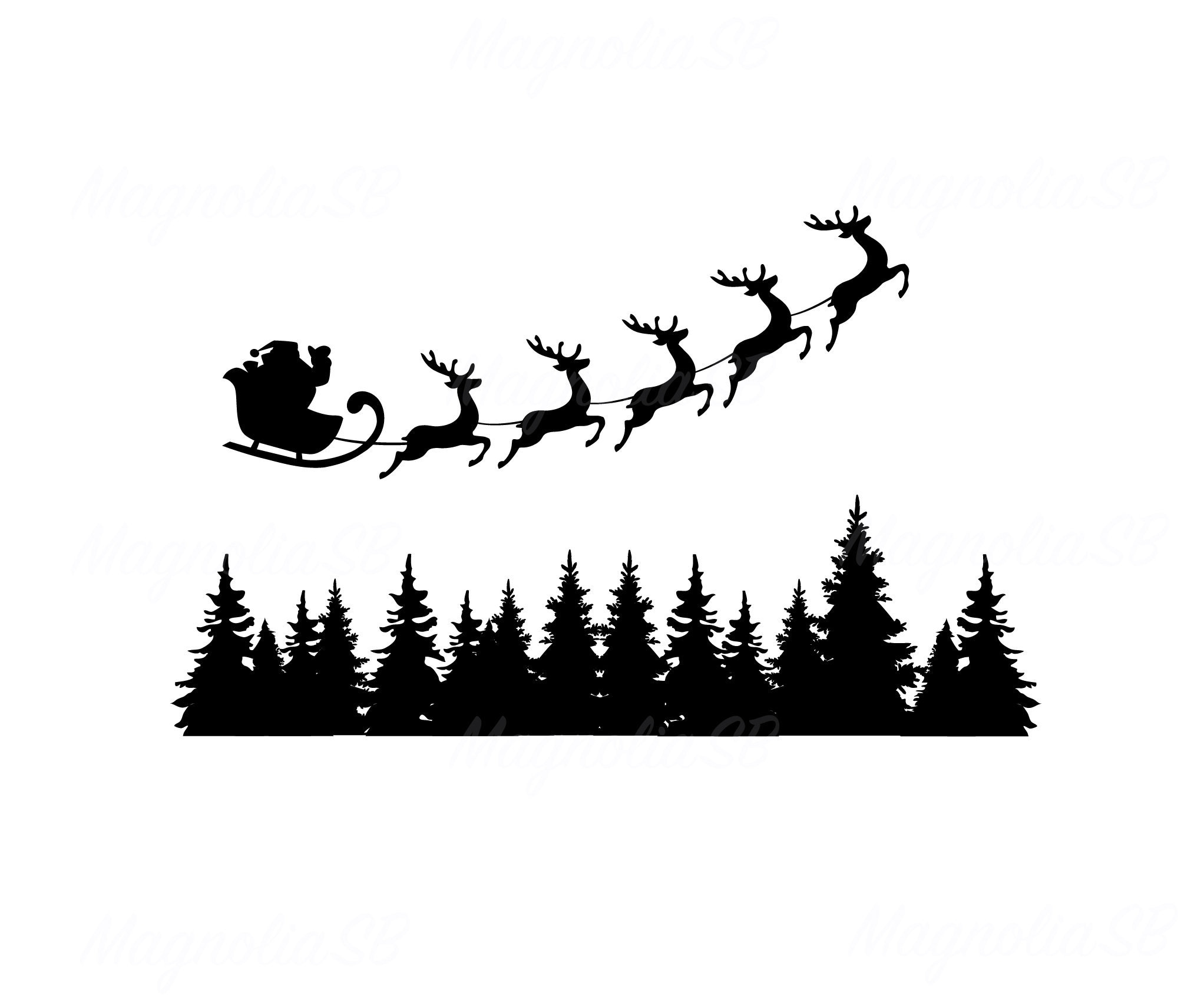 Santa And Reindeer Flying Silhouette
