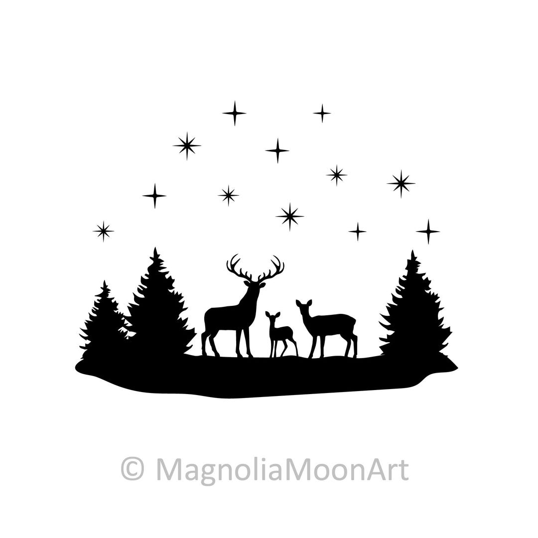 Christmas Deer Family and Trees Svg, Reindeer With Stars Clip Art, Cut ...