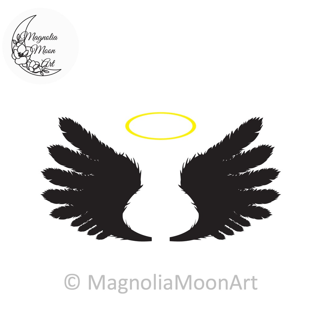 Wings With Halo SVG, Wings, Halo DXF, Wings Clipart, Cutting, Angel ...