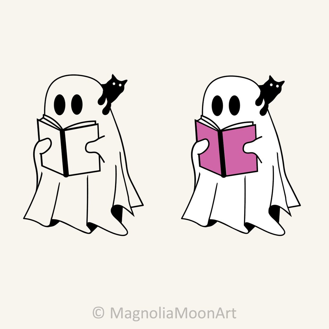 Halloween Ghost Reading a Book Svg, Halloween Fun Clip Art, Spooky ...