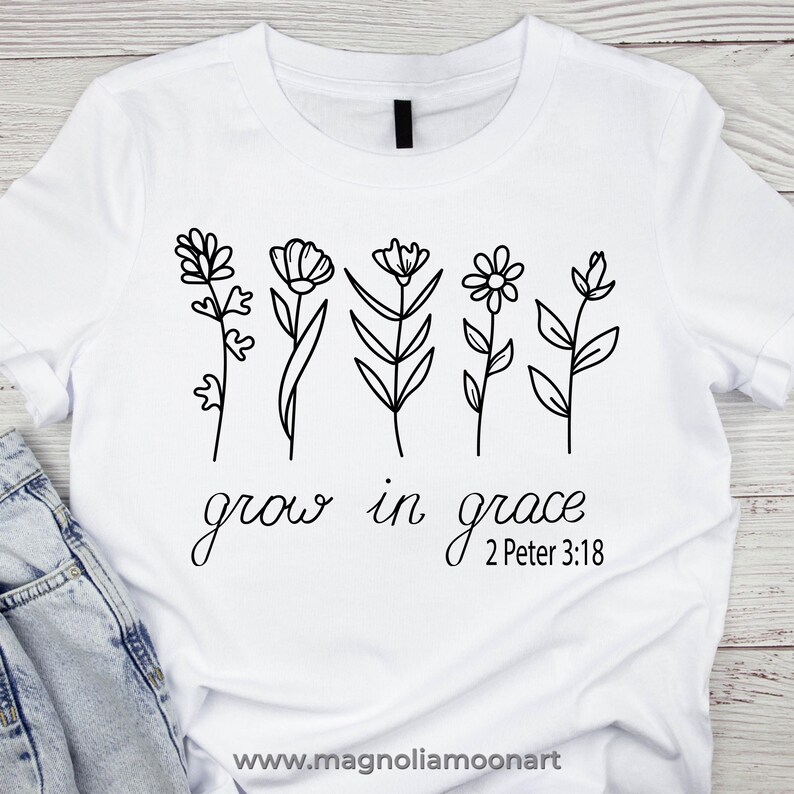 Grow in Grace Floral SVG: Christian Bible Quote Clipart (digital ...