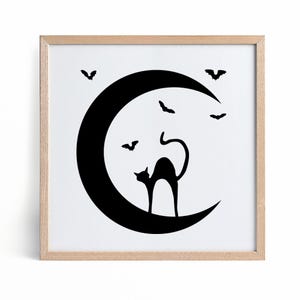 Spooky Halloween Moon Cat and Bats SVG - Cut File for Cricut, DXF, PNG ...