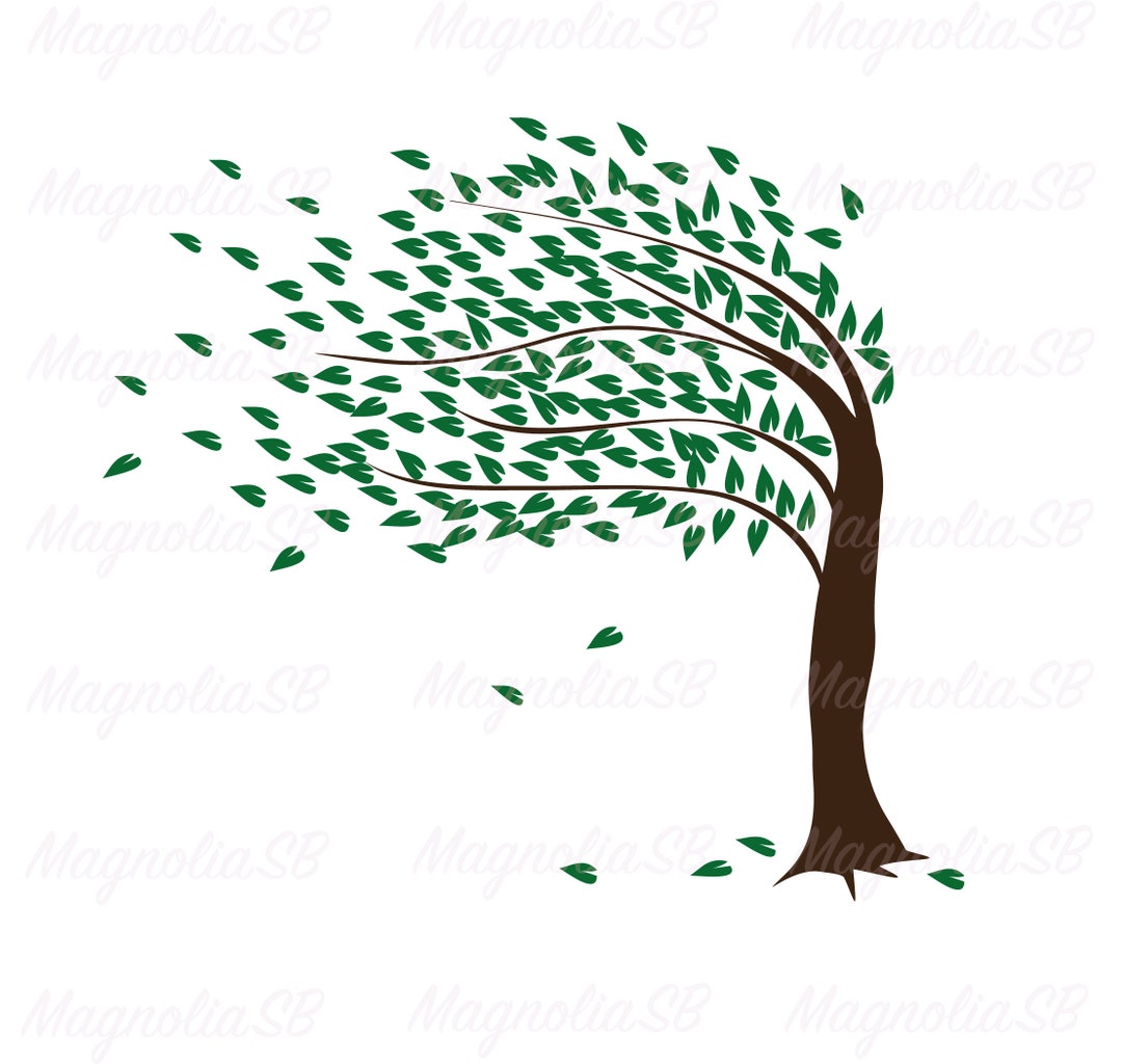 Tree in the Wind SVG, Tree PNG, Cut File for Cricut, Green Leaves Svg, Dxf, Jpg, Leaf Svg, Wind ...