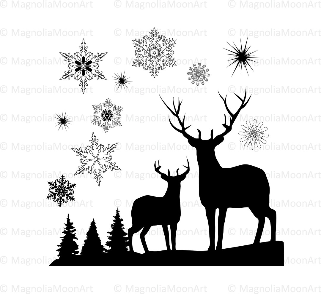 Christmas Deer and Snowflakes Svg, Winter Scene Svg, Cut File for ...