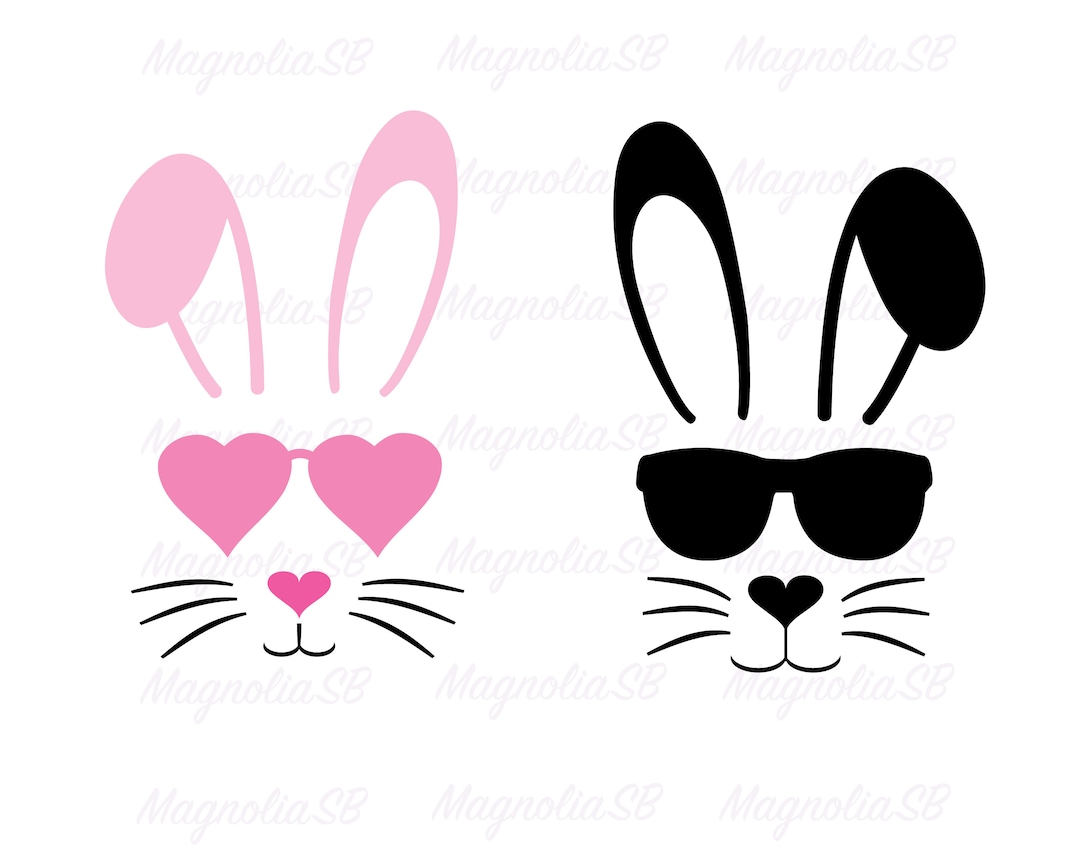 Sunglasses Bunnies Clip Art: Boy and Girl Bunny SVG, PNG, DXF (digital ...