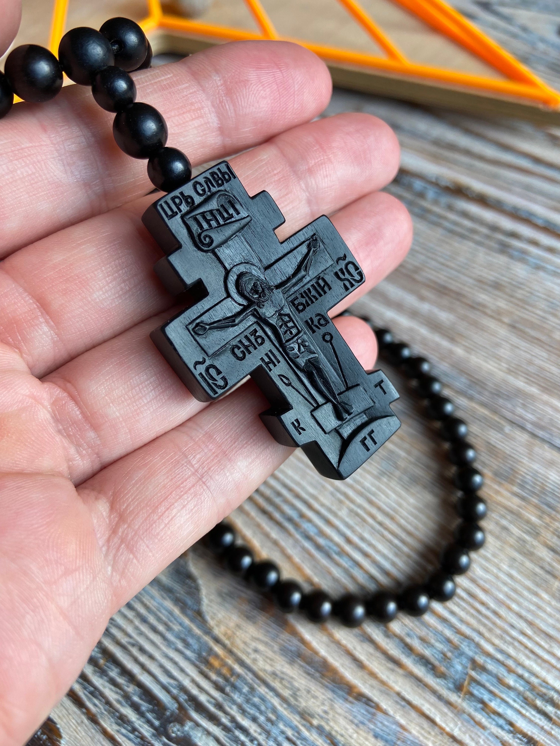 Orthodox Prayer Rope With the Icons, Wooden Cross Necklace, Crucifix ...