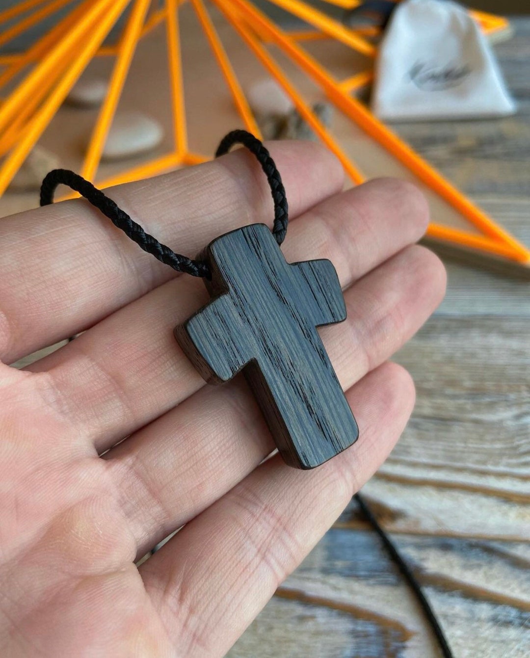 Georgian Style Wooden Cross Necklace, Hand Carved Bog Oak, Wooden Cross ...