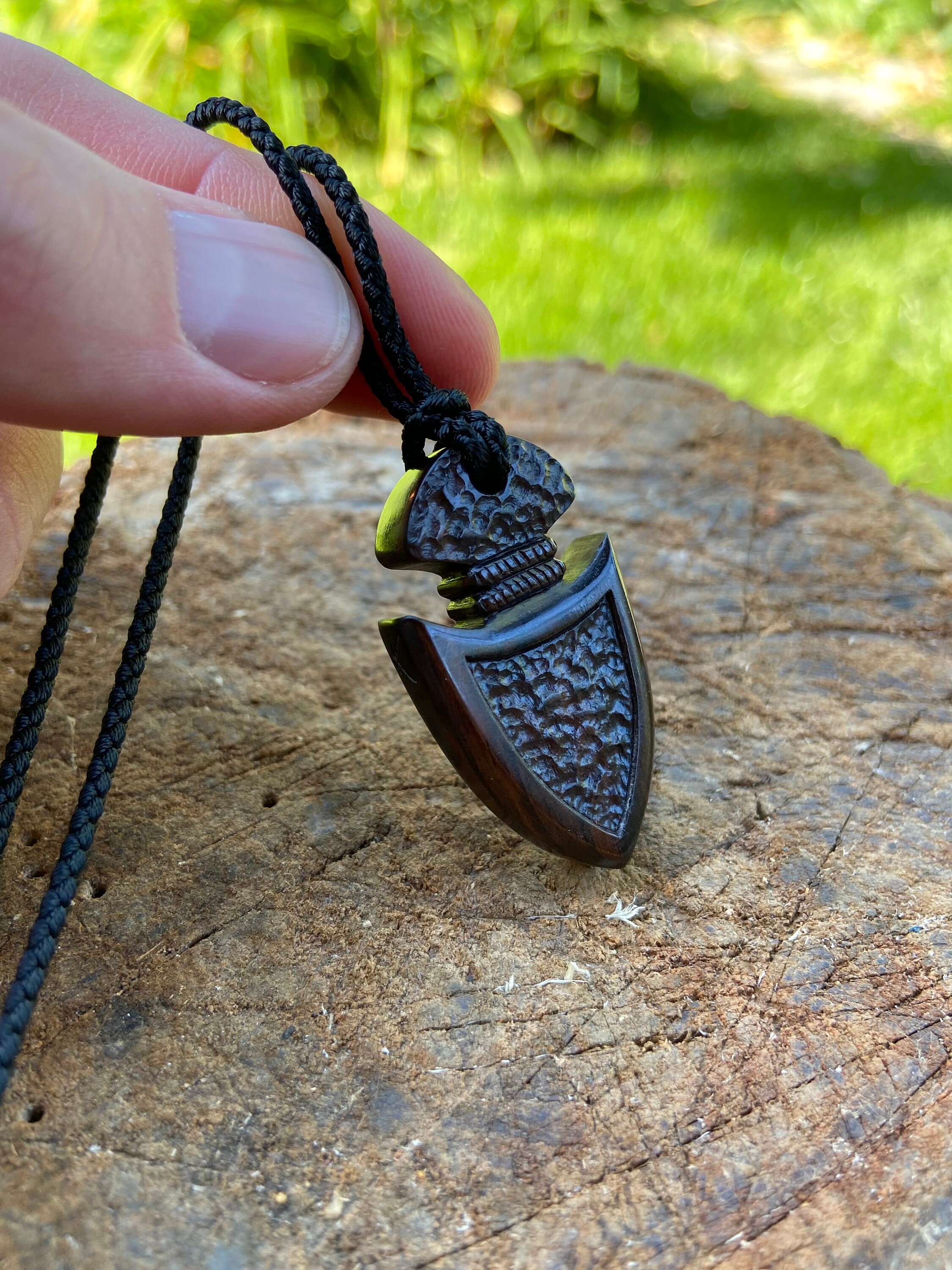 Gungnir Viking Pendant, Hand Carved African Blackwood Arrowhead, Norse ...