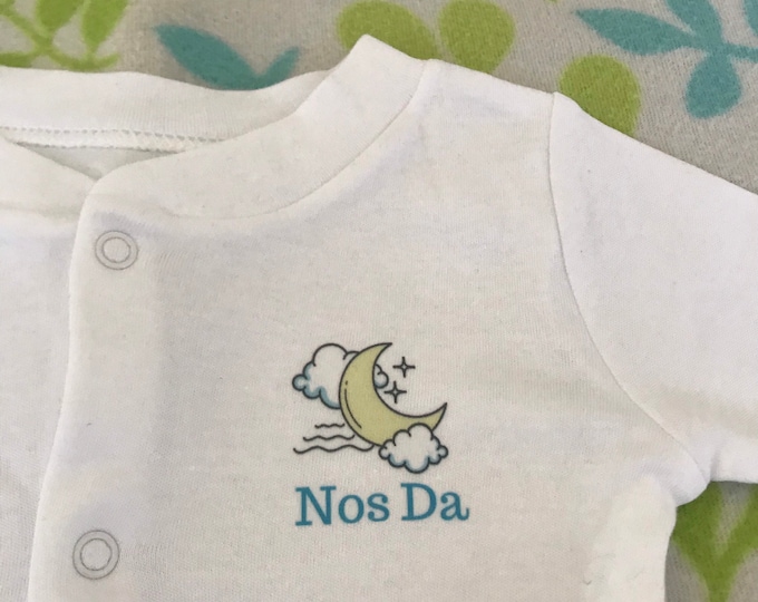 Nos Da (good Night) Welsh Unisex Baby Sleepsuit - Etsy UK