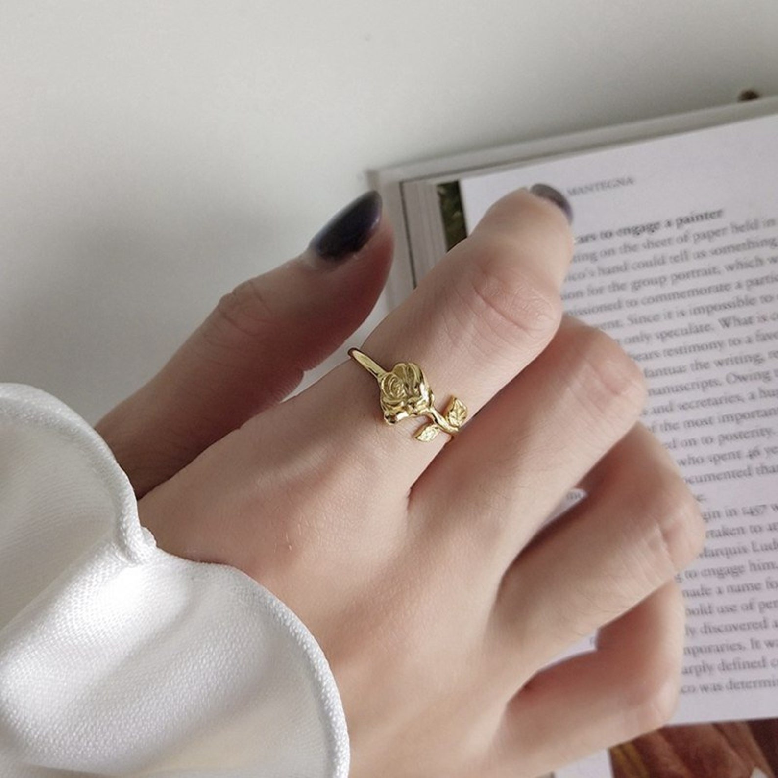 925 Sterling Sliver Adjustable Rose Ring, Dainty Rose Rings, Delicate ...