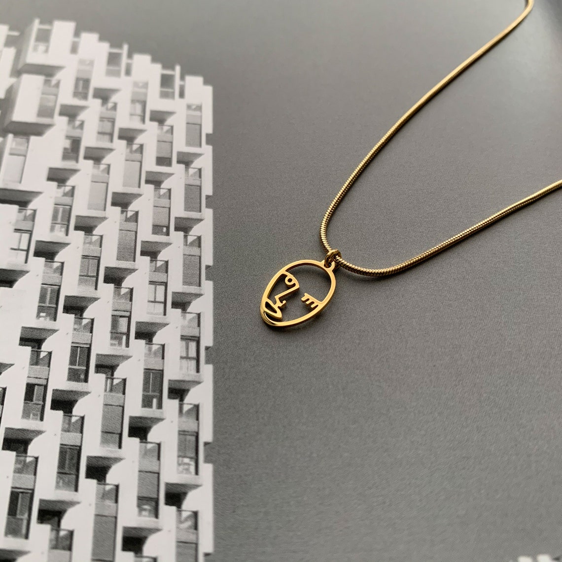 Gold Dainty Abstract Face Necklace Dainty Face Necklace Line | Etsy