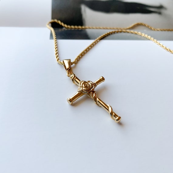 Trendy Rose Cross Gold Necklace Rope Chain Necklace Gold | Etsy