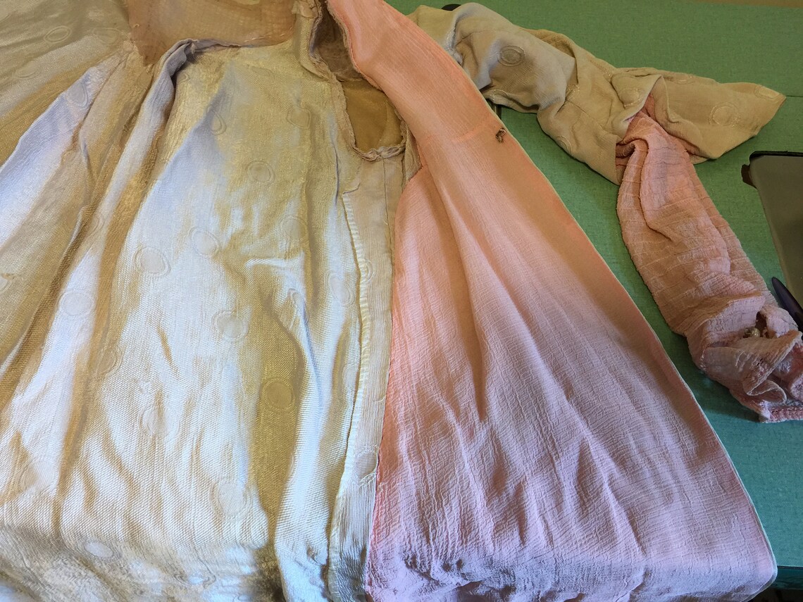 EDWARDIAN WRAPPER BEIGE Silk With Pink Tucked Sleeves and a Wateau Back ...