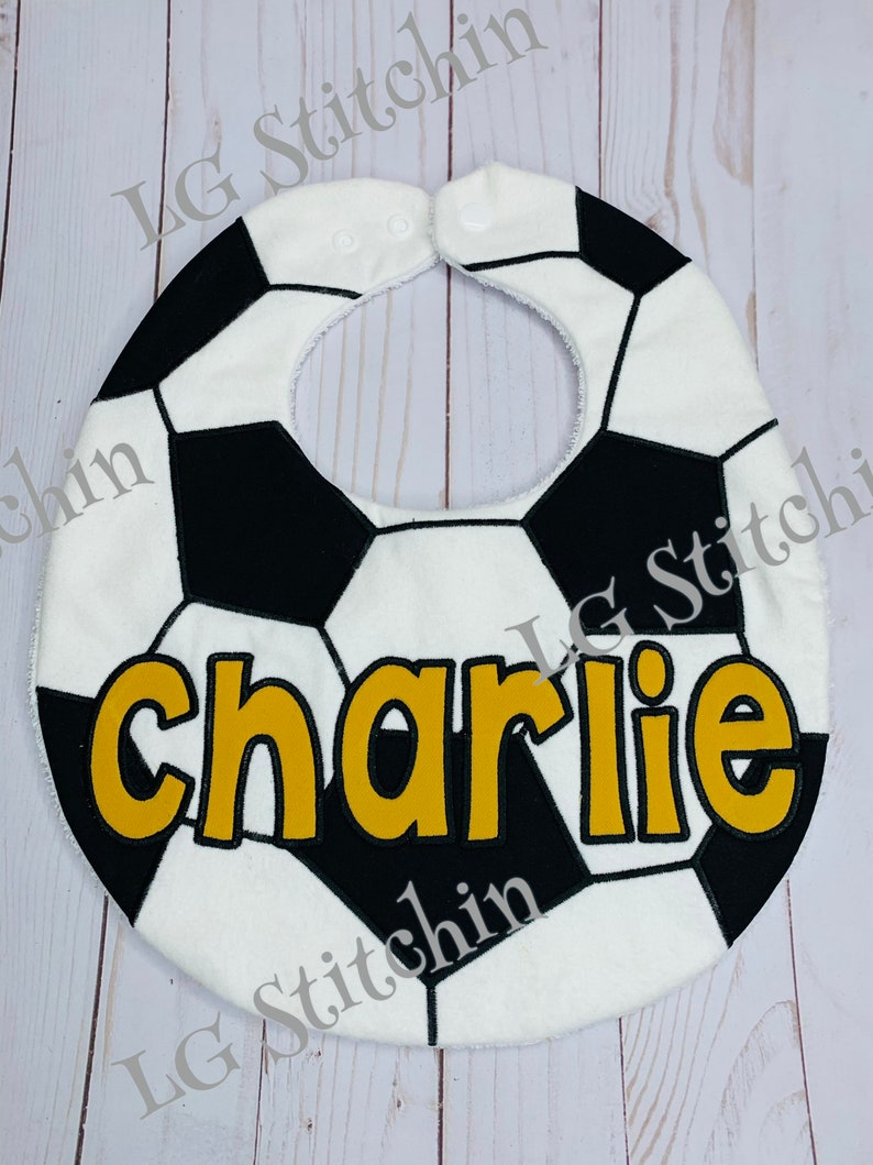 Soccer Baby Bib Monogram Custom Boy Bib Baby Bib Cute White Black ...