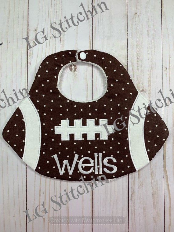 Football Bib Monogram Custom Boy Bib Baby Bib Cute White Brown | Etsy