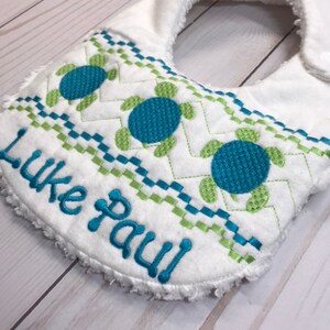 Turtle Bib Turtle Monogram Custom Boy Bib Baby Bib Cute White Blue ...