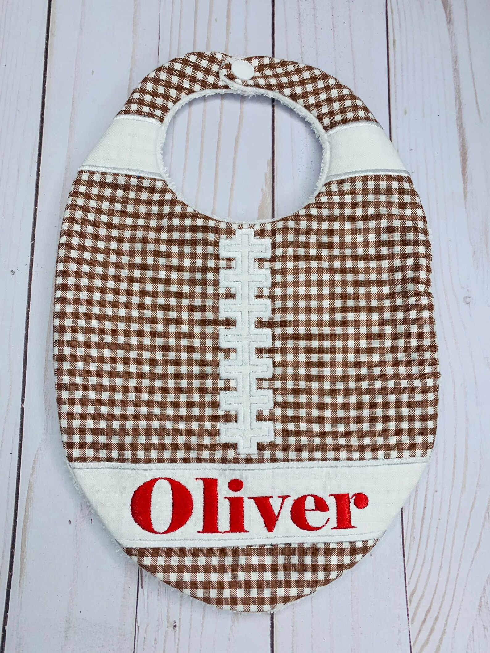 Football Bib Monogram Custom Boy Bib Baby Bib Cute White Brown | Etsy