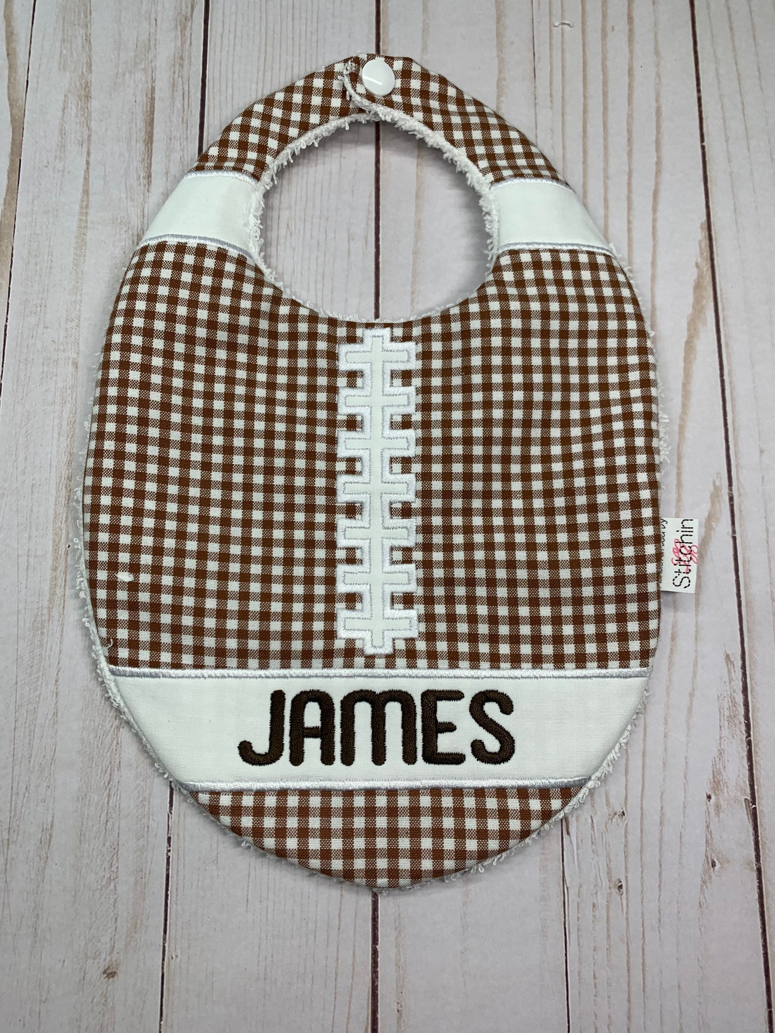 Football Bib Monogram Custom Boy Bib Baby Bib Cute White Brown | Etsy