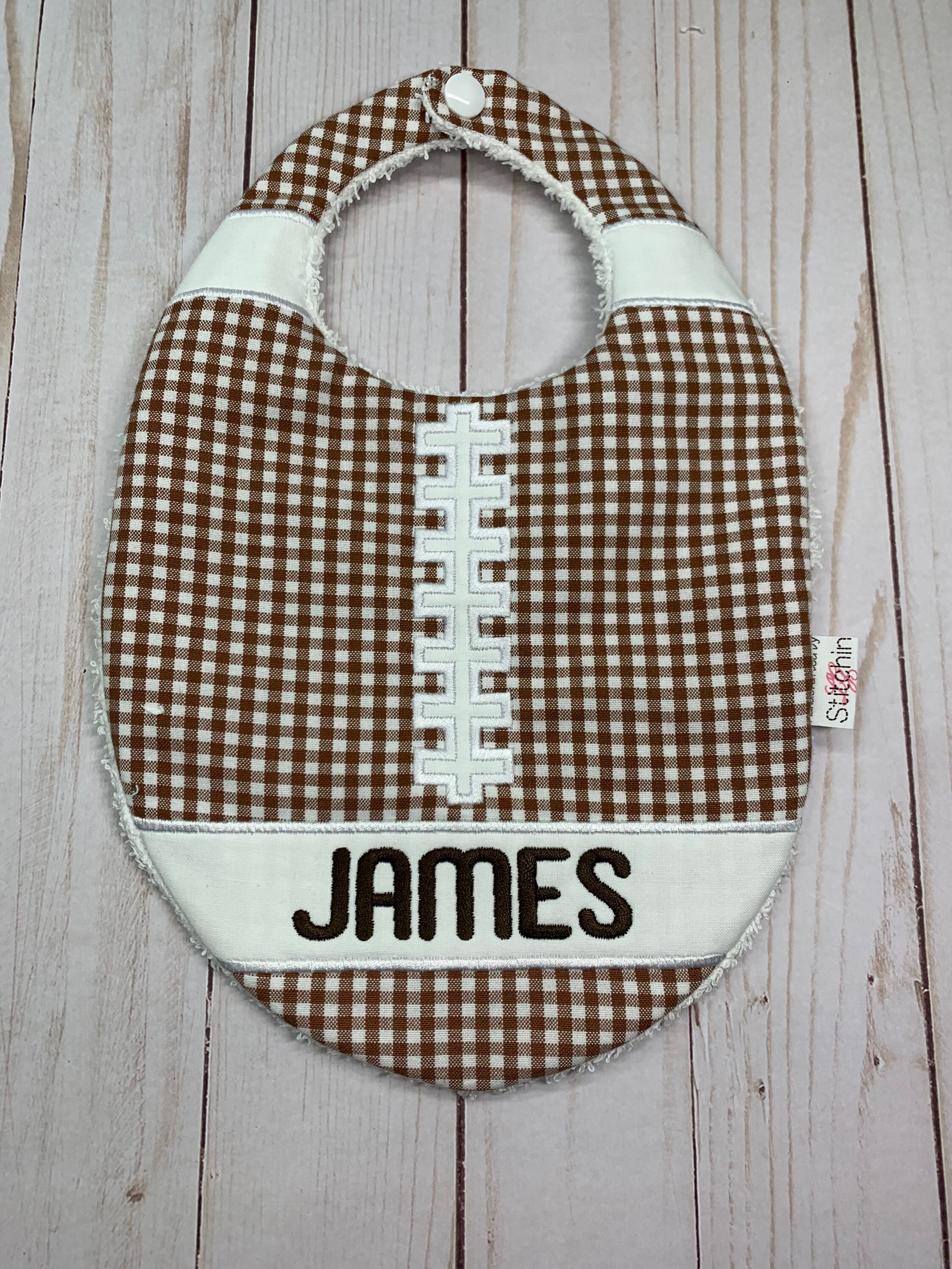 Football Bib Monogram Custom Boy Bib Baby Bib Cute White Brown | Etsy