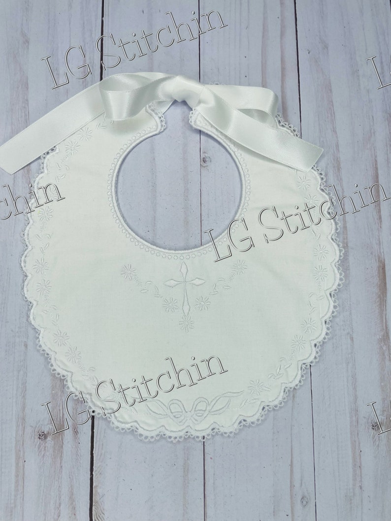 Christening Bib Baptism Bib Embroidered Bib Baby Bib With Ribbon ...