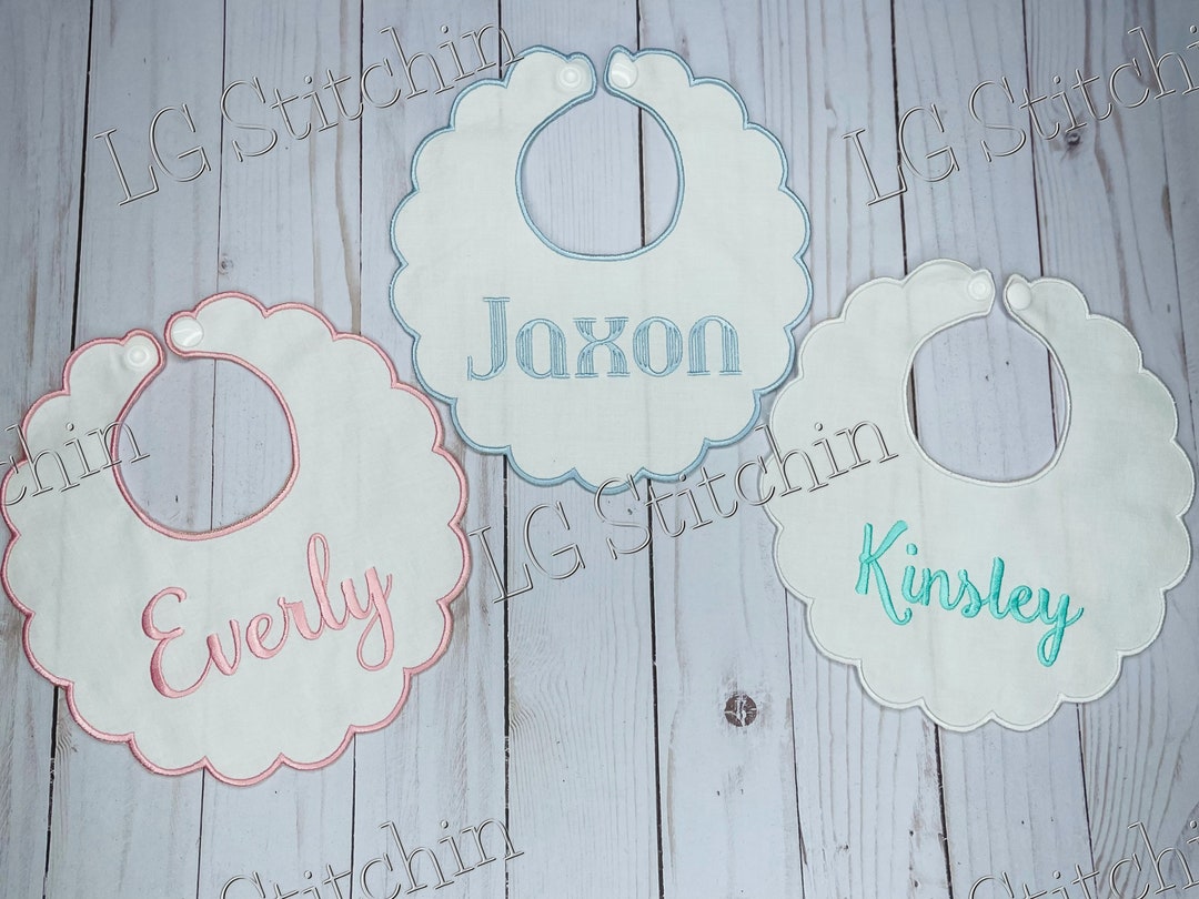 Scalloped Bib Baby Bib Custom Embroidered Baby Bib Cute Homemade Cotton ...