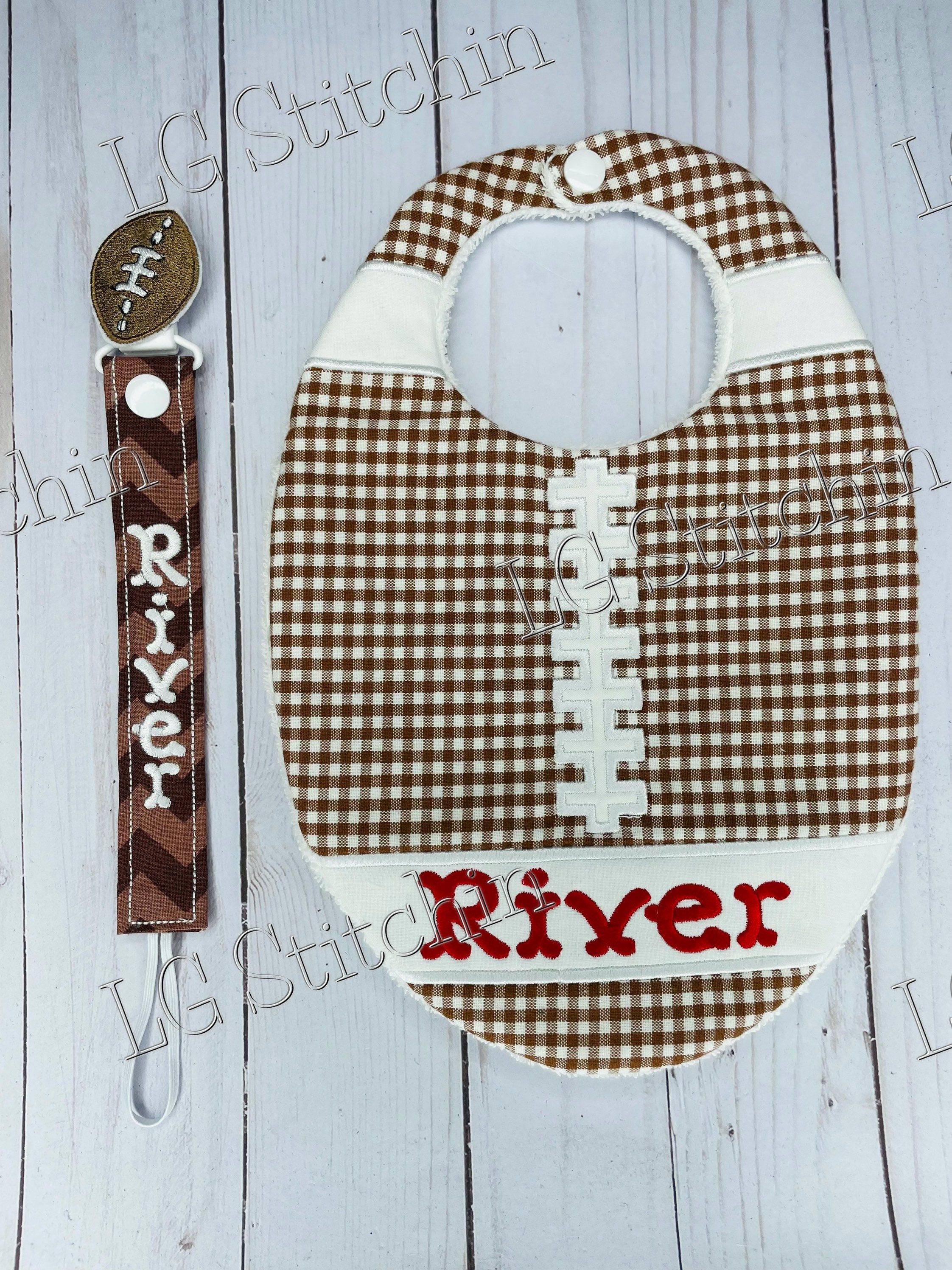 Football Bib Monogram Custom Boy Bib Baby Bib Cute White Brown | Etsy