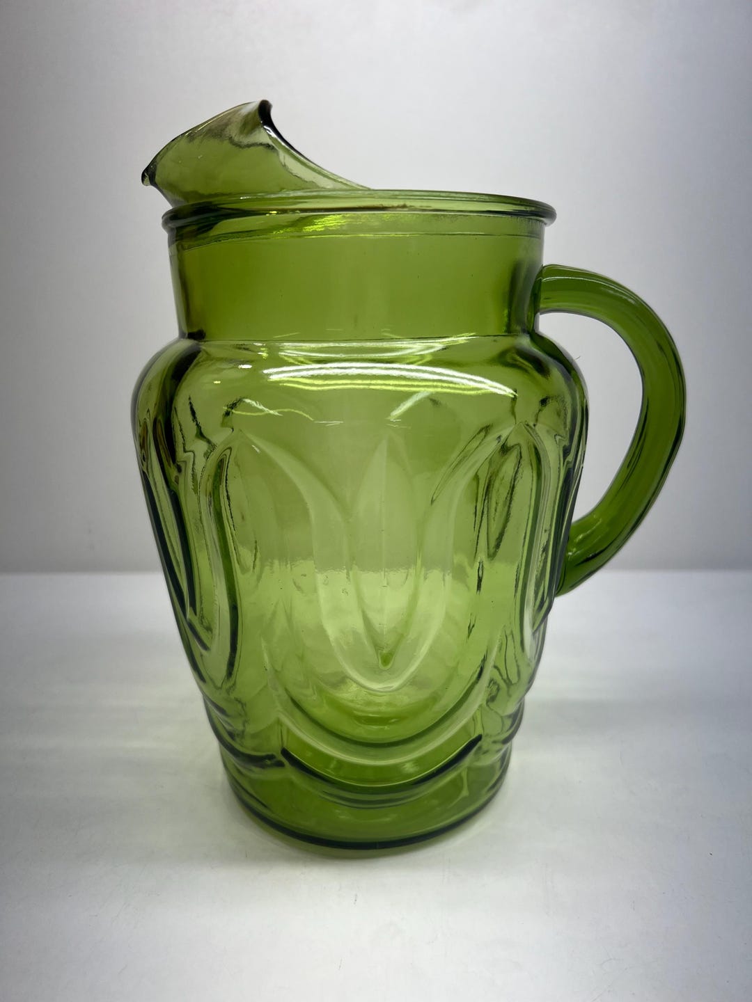Vintage Green Glass Anchor Hocking Heritige Bullseye Coin Dots Pitcher ...