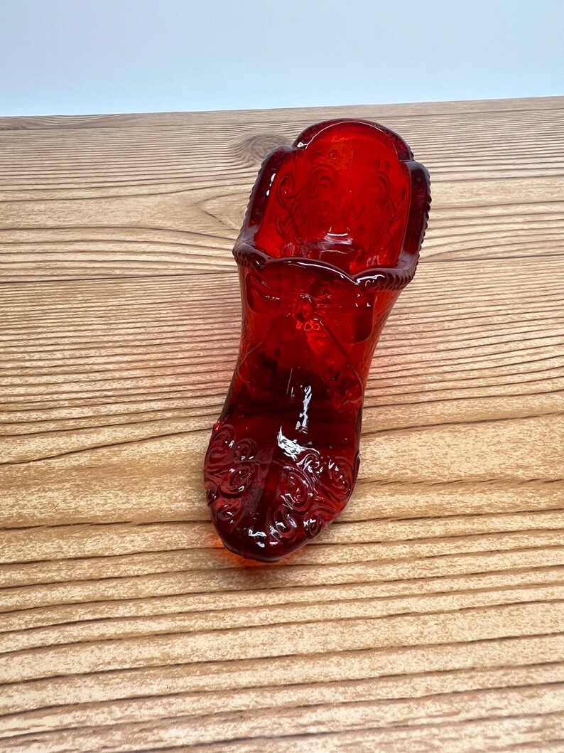 Fenton Amberina Red Glass Shoe Slipper With Bow & Scroll Design - Etsy