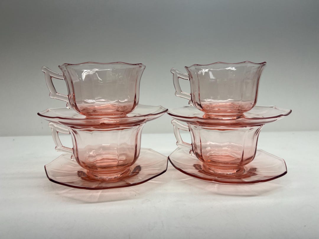 1940s Cambridge Elegant Glass Pink Decagon Tea Cups & Saucers 8 Pc - Etsy