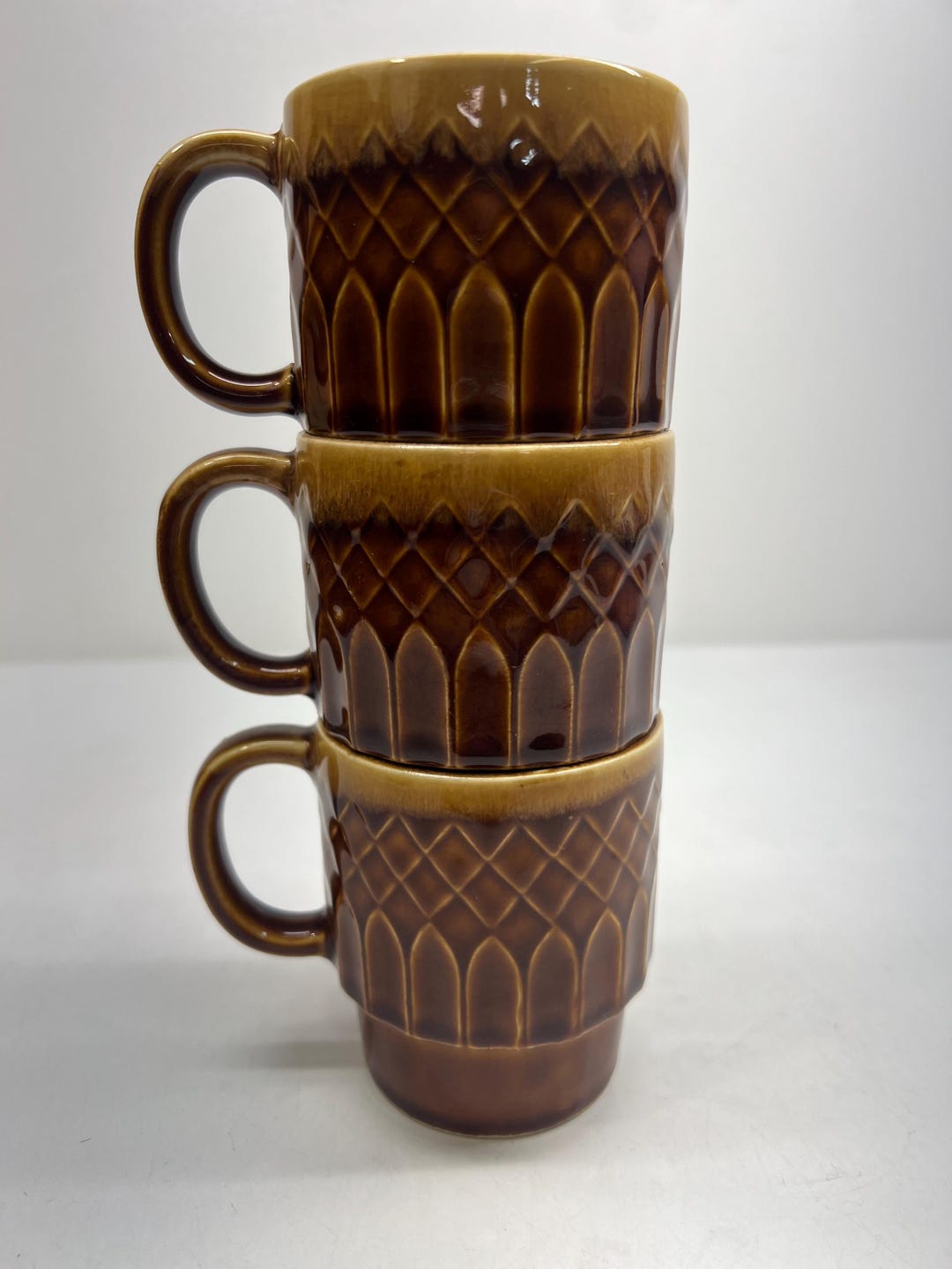 Set of 3 Vintage Stacking Coffee Cups Mugs Brown Drip Japan MCM - Etsy