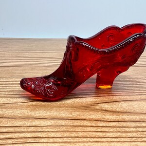 Fenton Amberina Red Glass Shoe Slipper With Bow & Scroll Design - Etsy