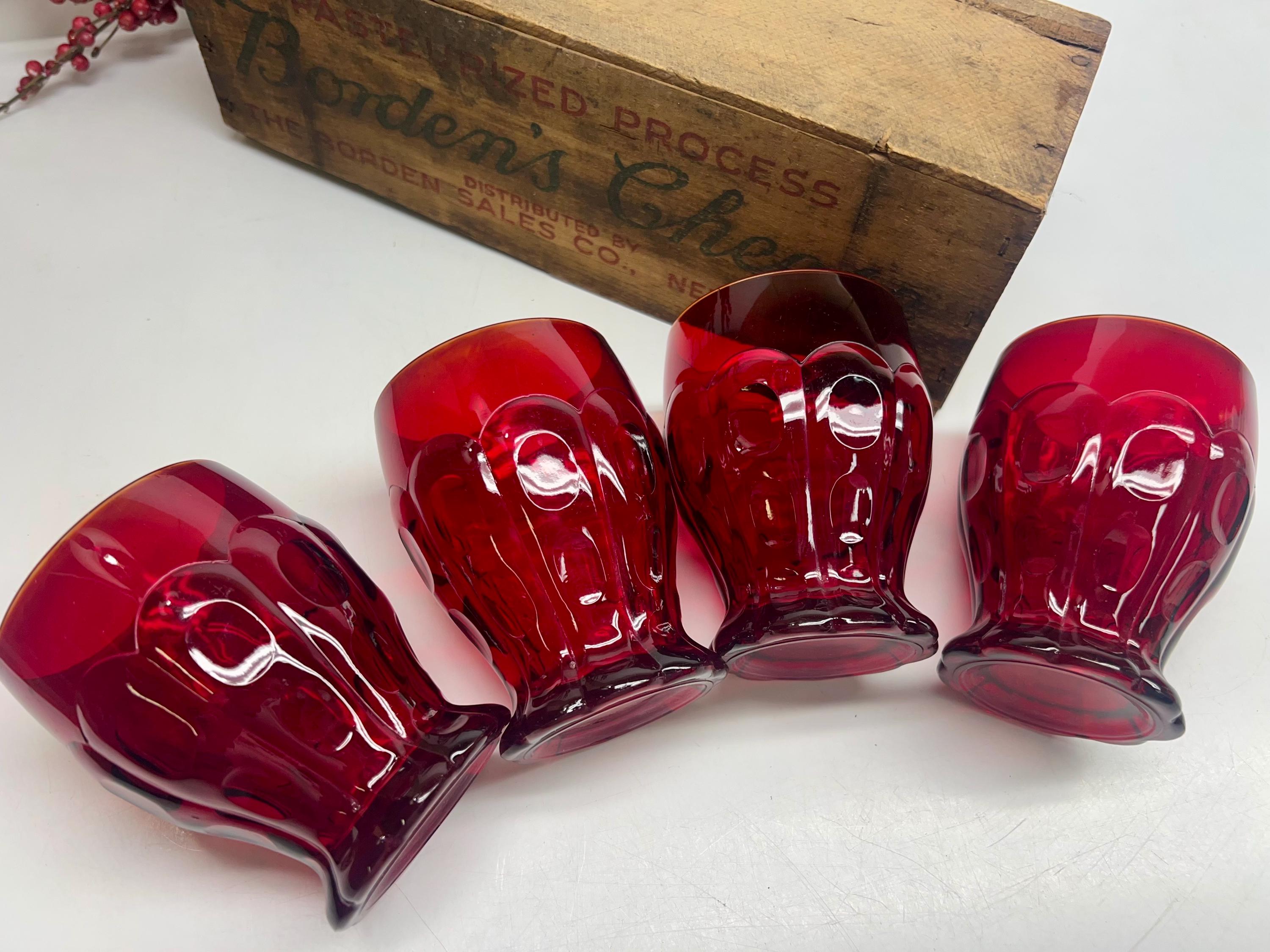 Fenton Ruby Red Dot and Panel Rayed Juice Glasses, Amberina Tumblers ...