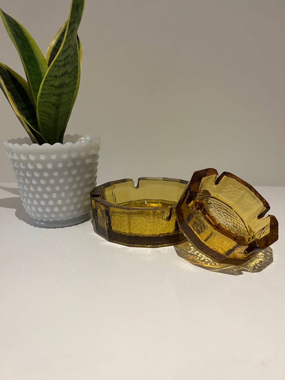 Heavy Duty Vintage Amber Ashtrays, MCM Stackable Ashtrays, Retro ...
