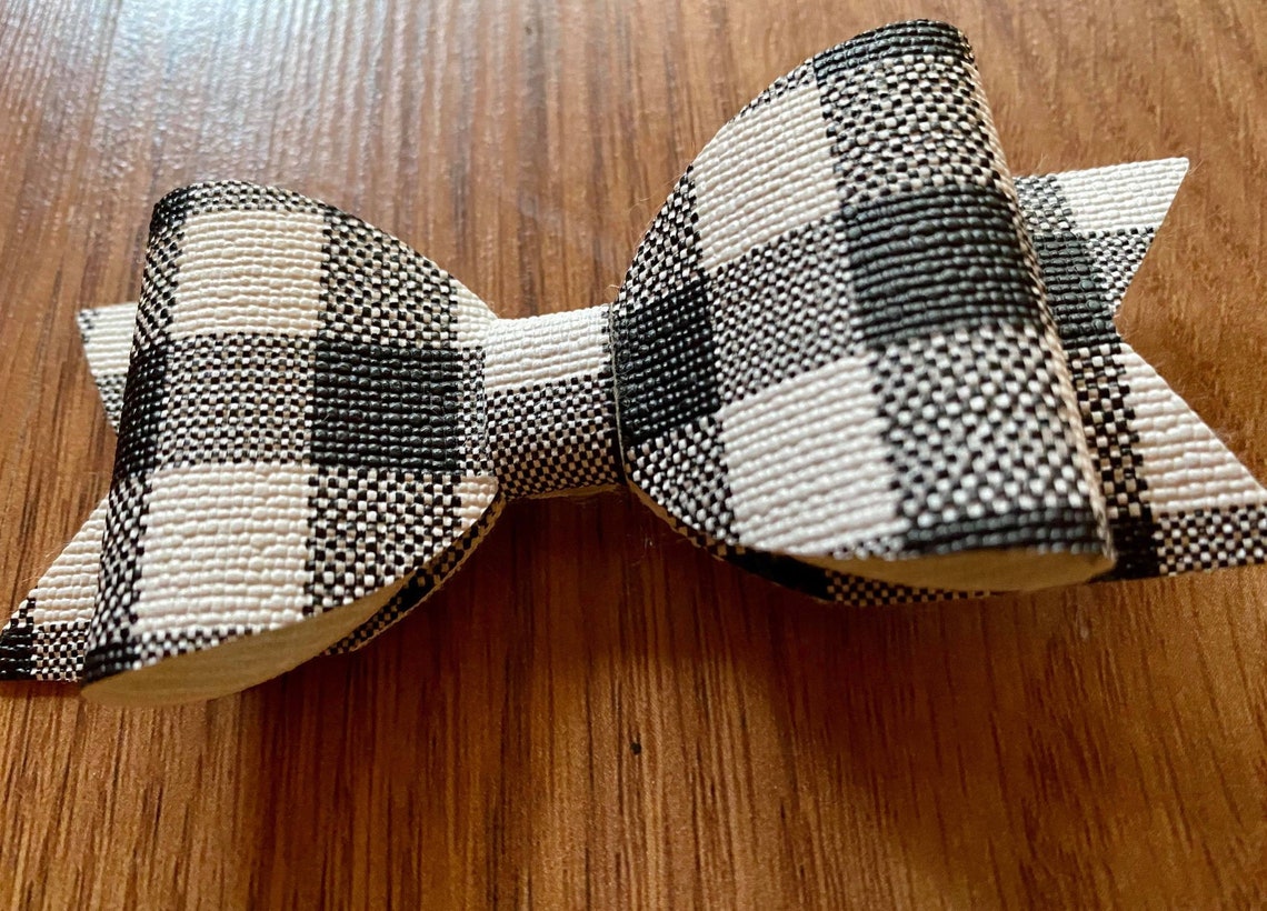 Buffalo Check Faux Leather Bow - Etsy