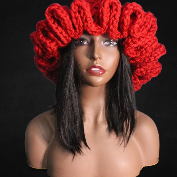 Black Crochet Ruffle Hat - Etsy