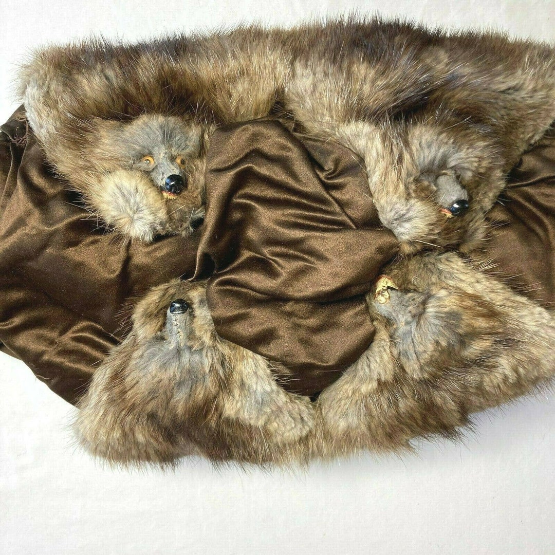 Vintage Mink Fur Muff With 4 Complete Heads Teeth Satin Ruffle Lined - Etsy
