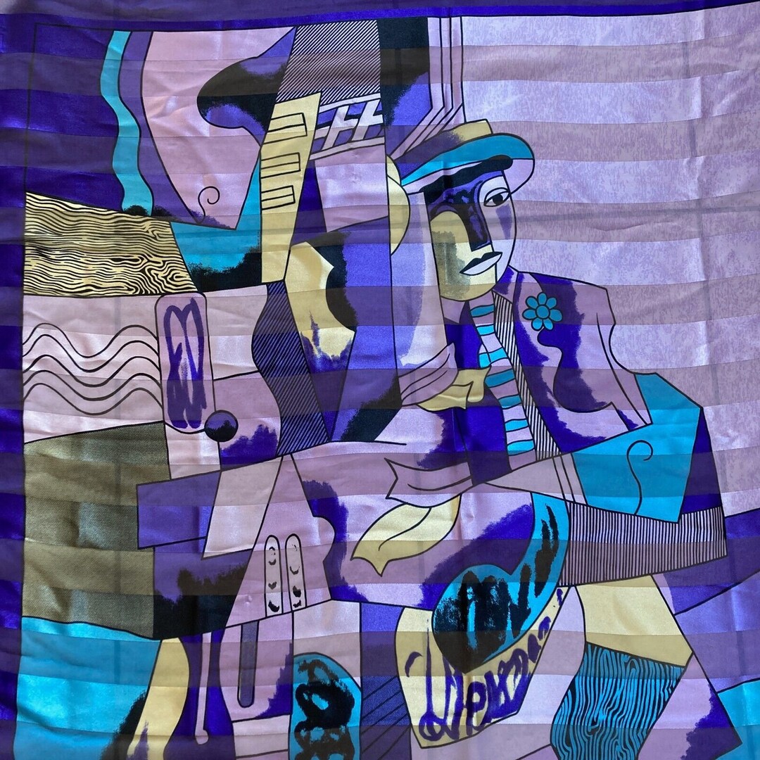 Vintage Cubism Cubist Purple Art Scarf Picasso? Face Print Abstract 40 ...