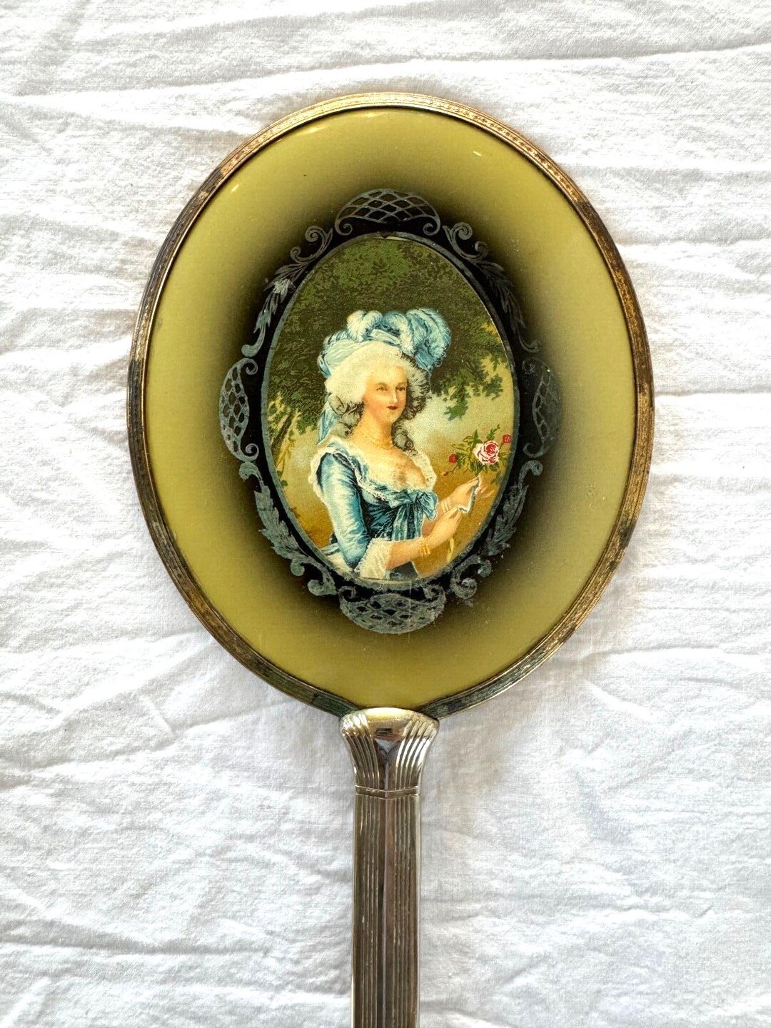 Antique Hand Mirror Victorian Lady Photo Bevelled Edge Vanity ...