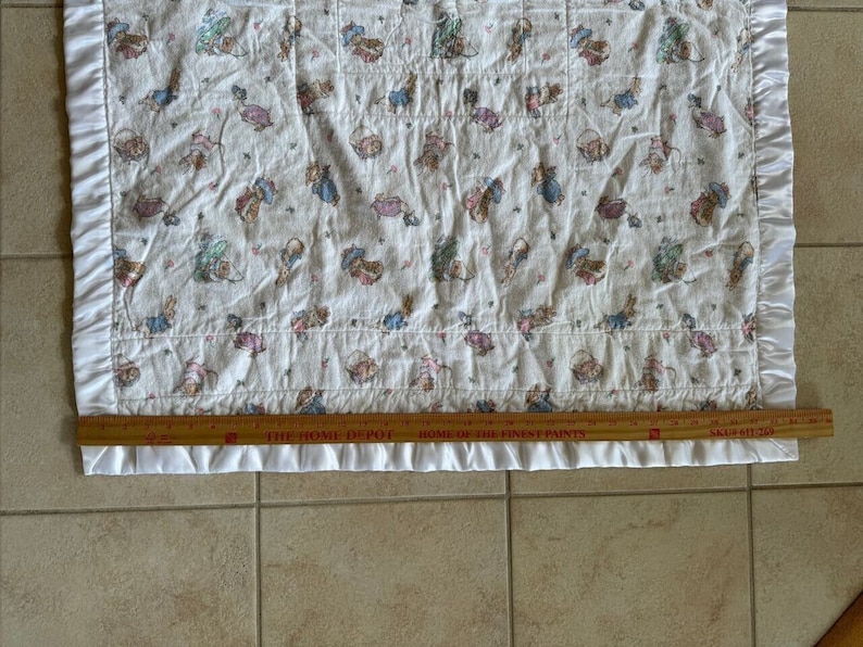 Vintage Peter Rabbit Baby Blanket Satin Edge White Pink Blue 47 X 35 ...