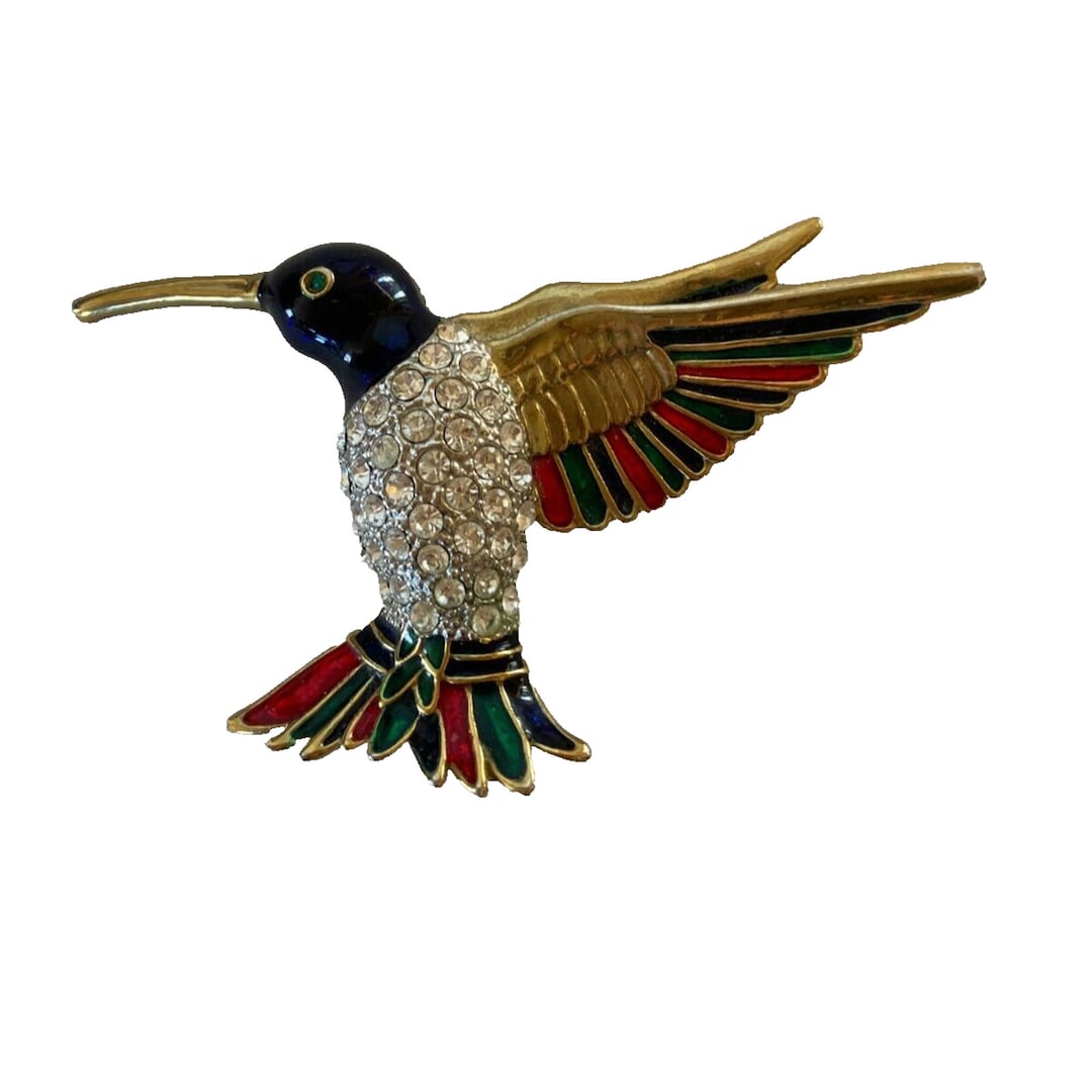 Vintage Enamel Bird Brooch Pin Rhinestones Red Black Gold Tone - Etsy
