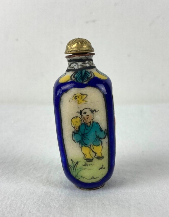 Antique Chinese Snuff Perfume Bottle 4 Sided Hand Pai… - Gem