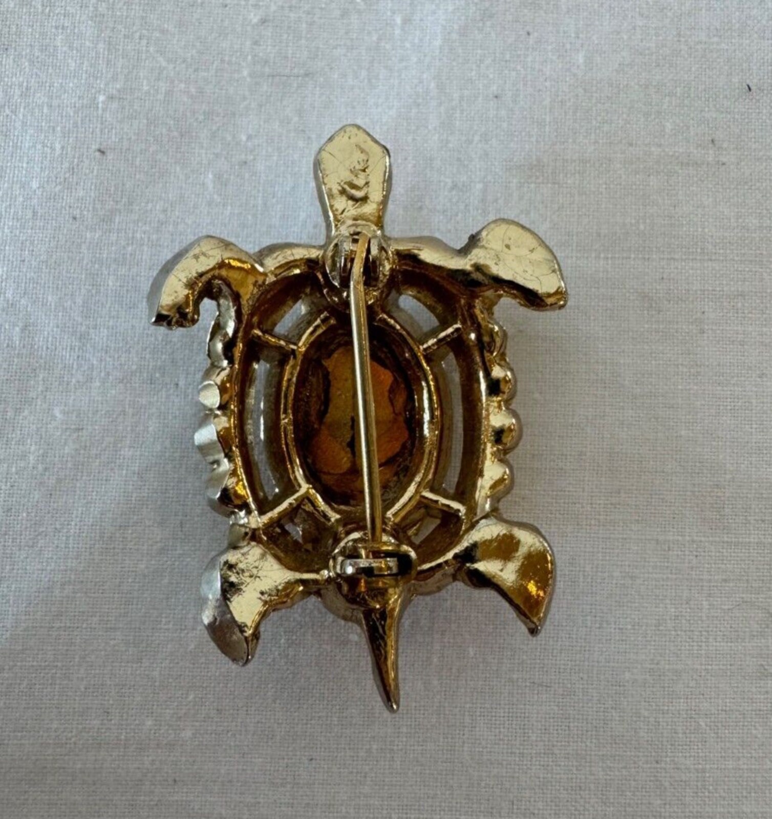 Vintage Turtle Gold Tone Topaz Glass Faceted Brooch Pin - Etsy