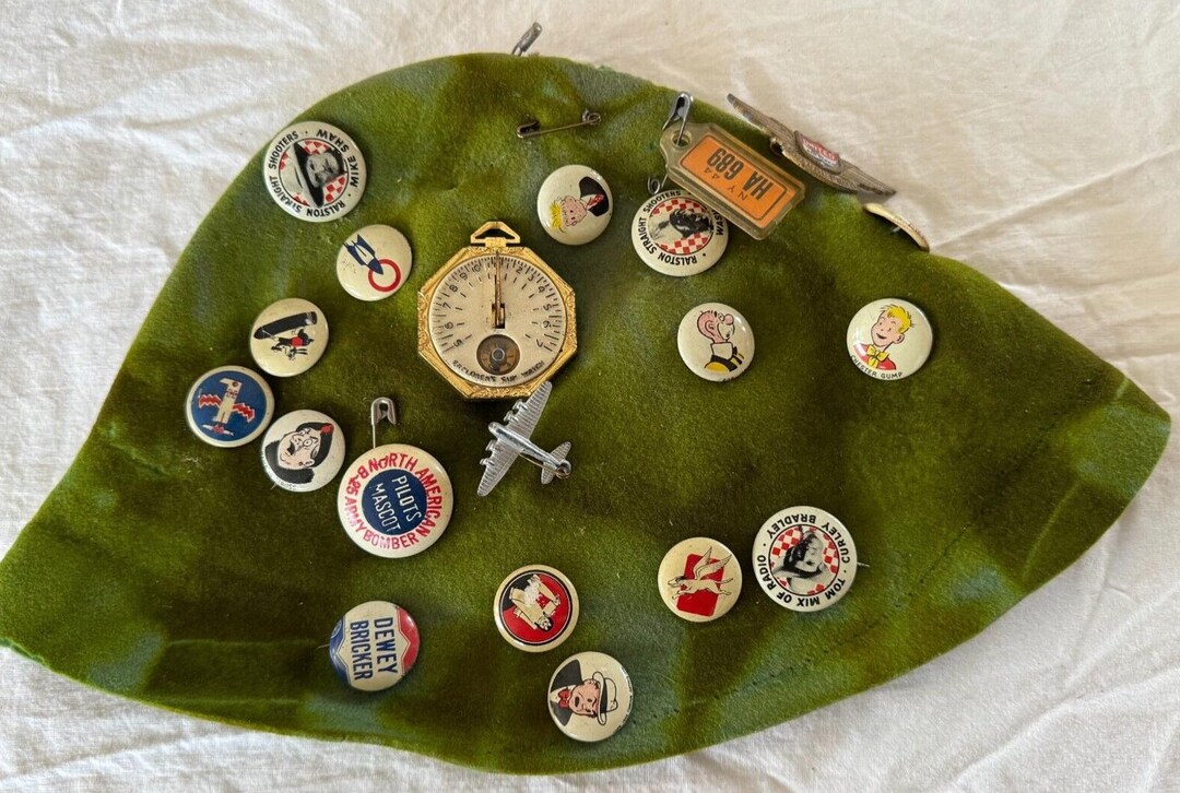1940s KELLOGG'S 28 Pep Button Pins W Original Felt Beanie Hat + Bonus ...